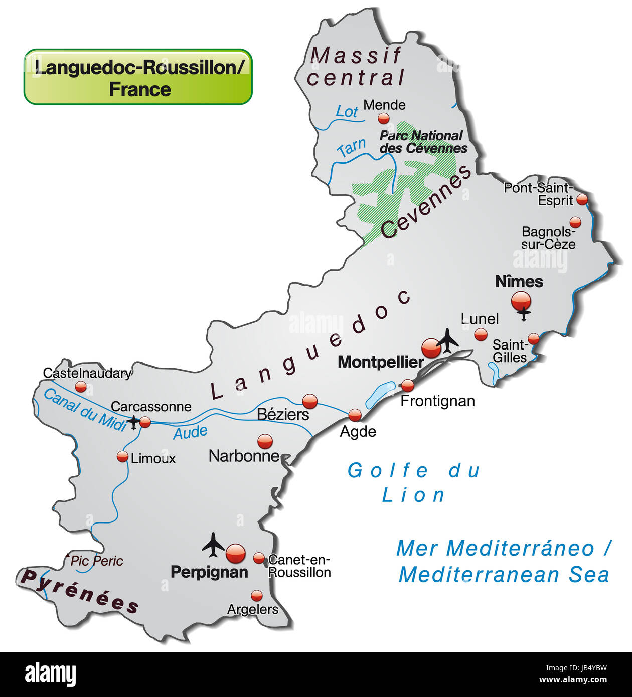 Map of languedoc roussillon Cut Out Stock Images & Pictures - Alamy