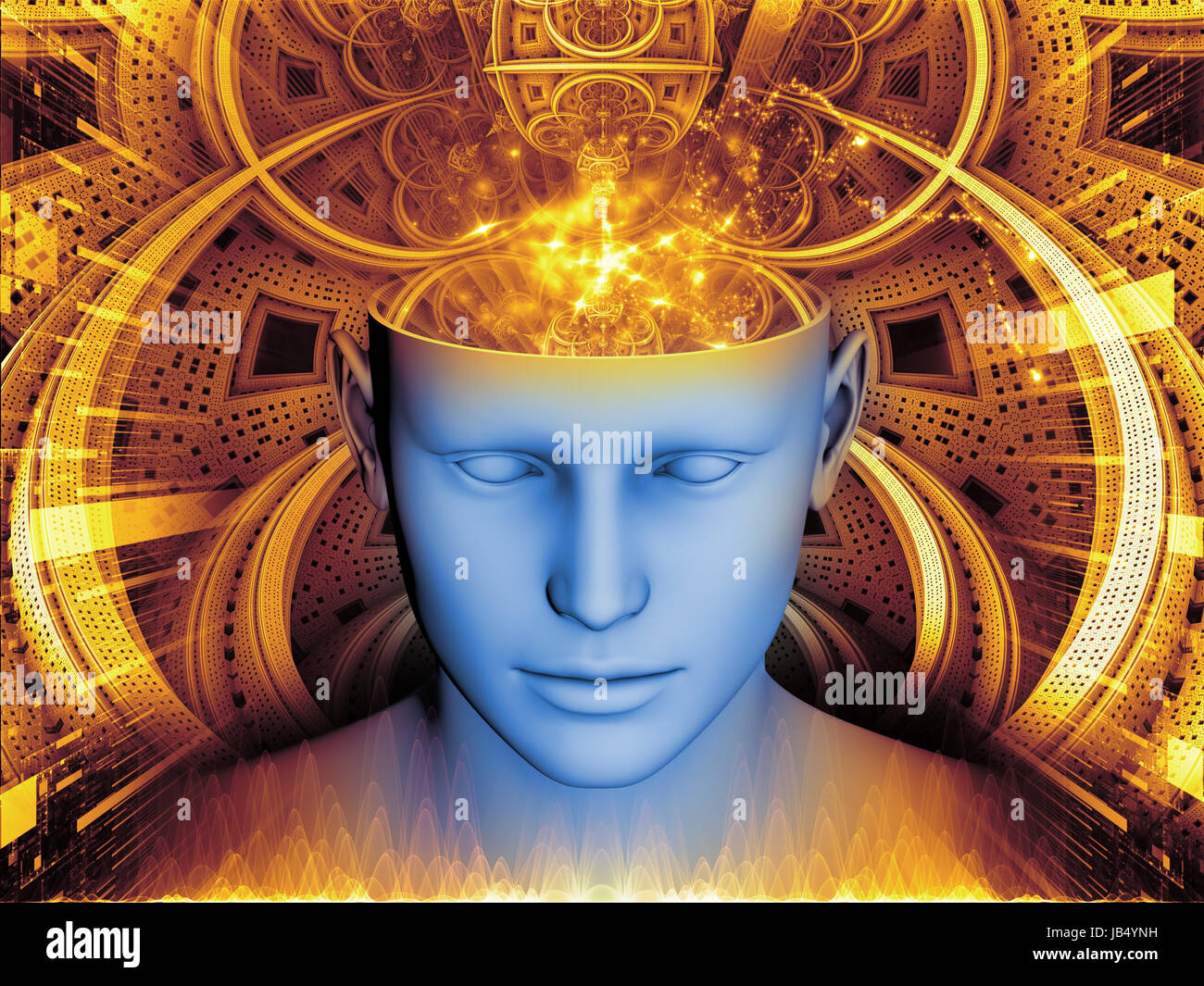 Composition of human head and symbolic elements with metaphorical ...