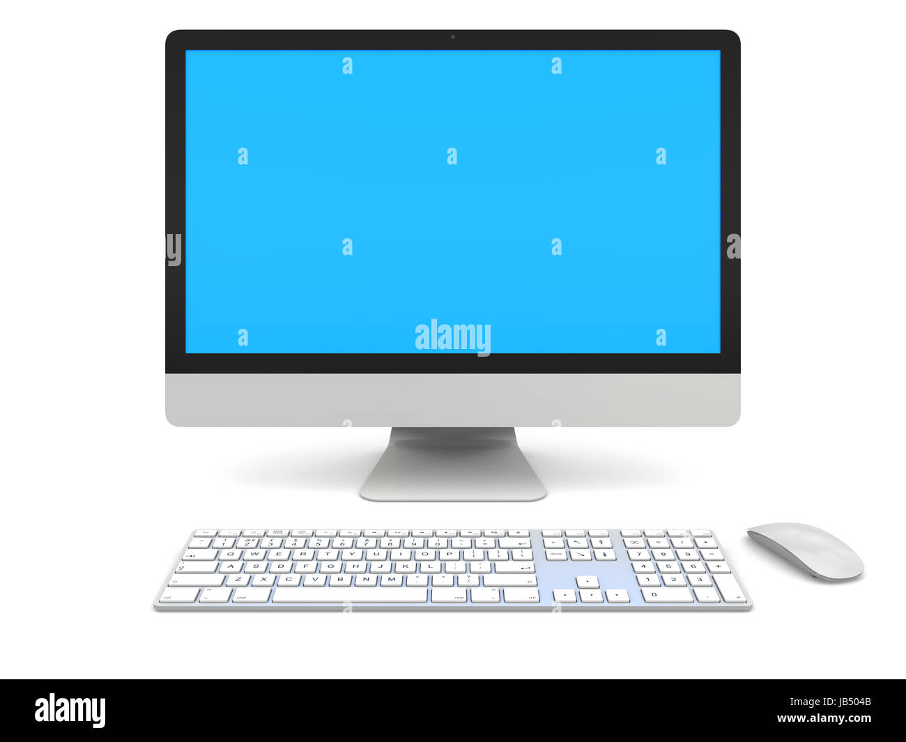 Modern desktop computer with white blank screen isolated on white ...