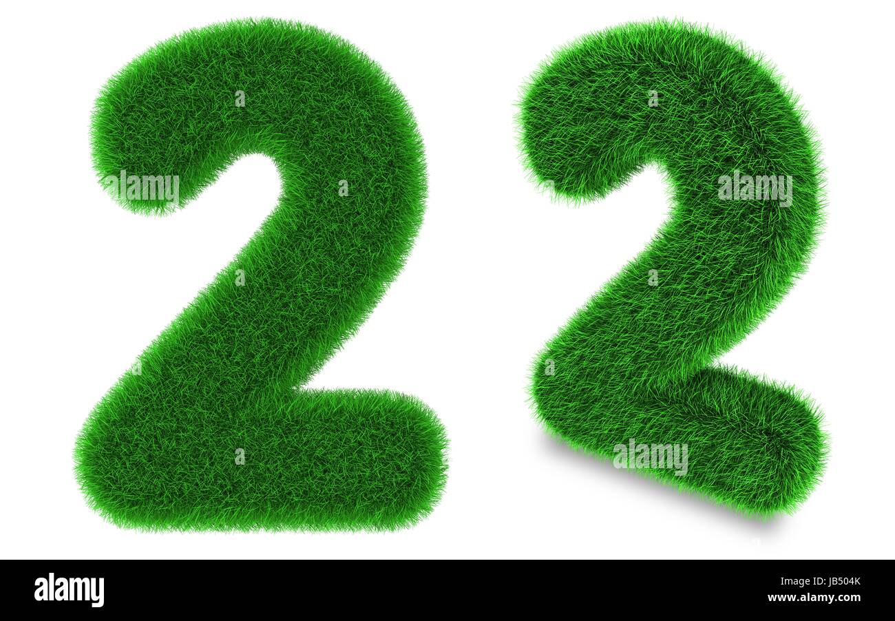 2, number two covered by green grass isolated on white background Stock ...