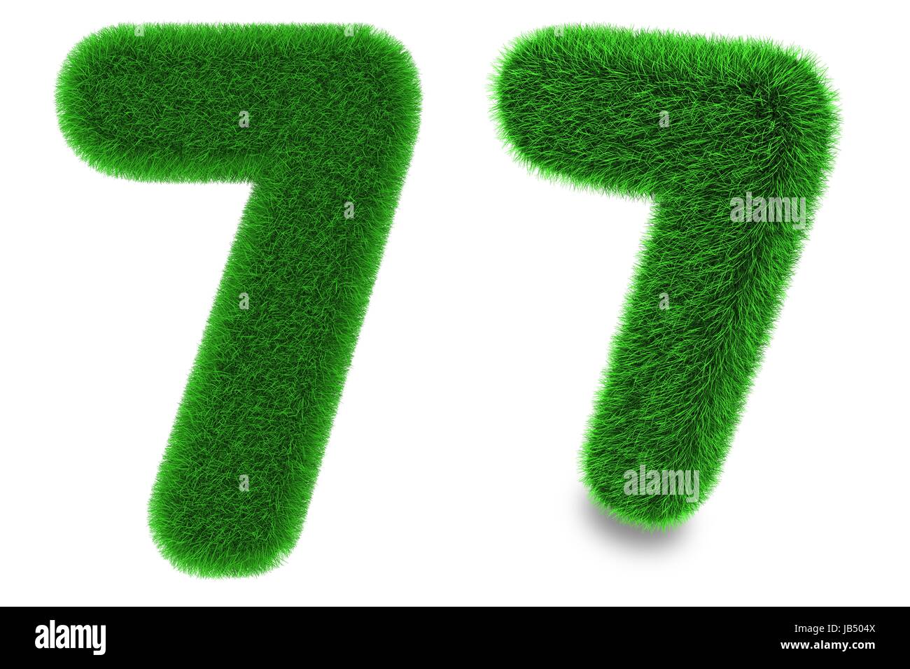 7, number seven covered by green grass isolated on white background ...