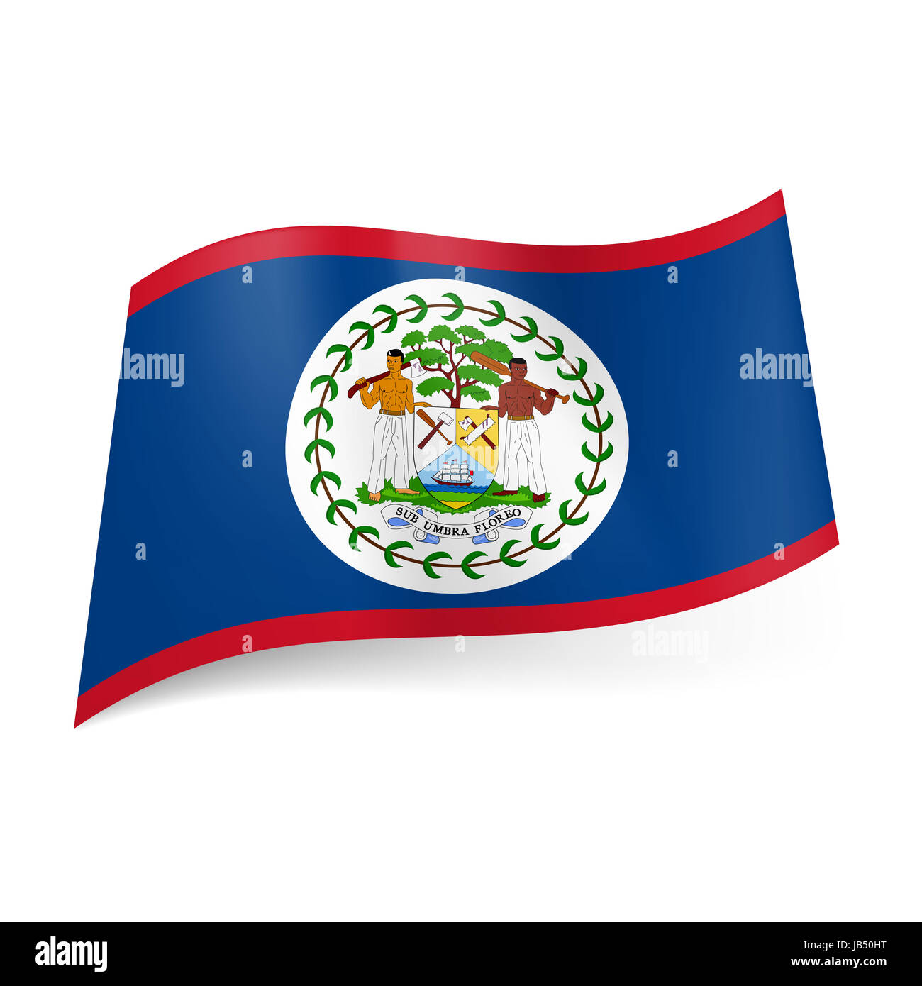 National flag of Belize: blue field with red upper and lower border ...