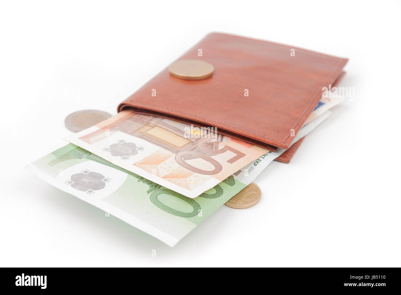 Brown wallet with EU money Stock Photo - Alamy