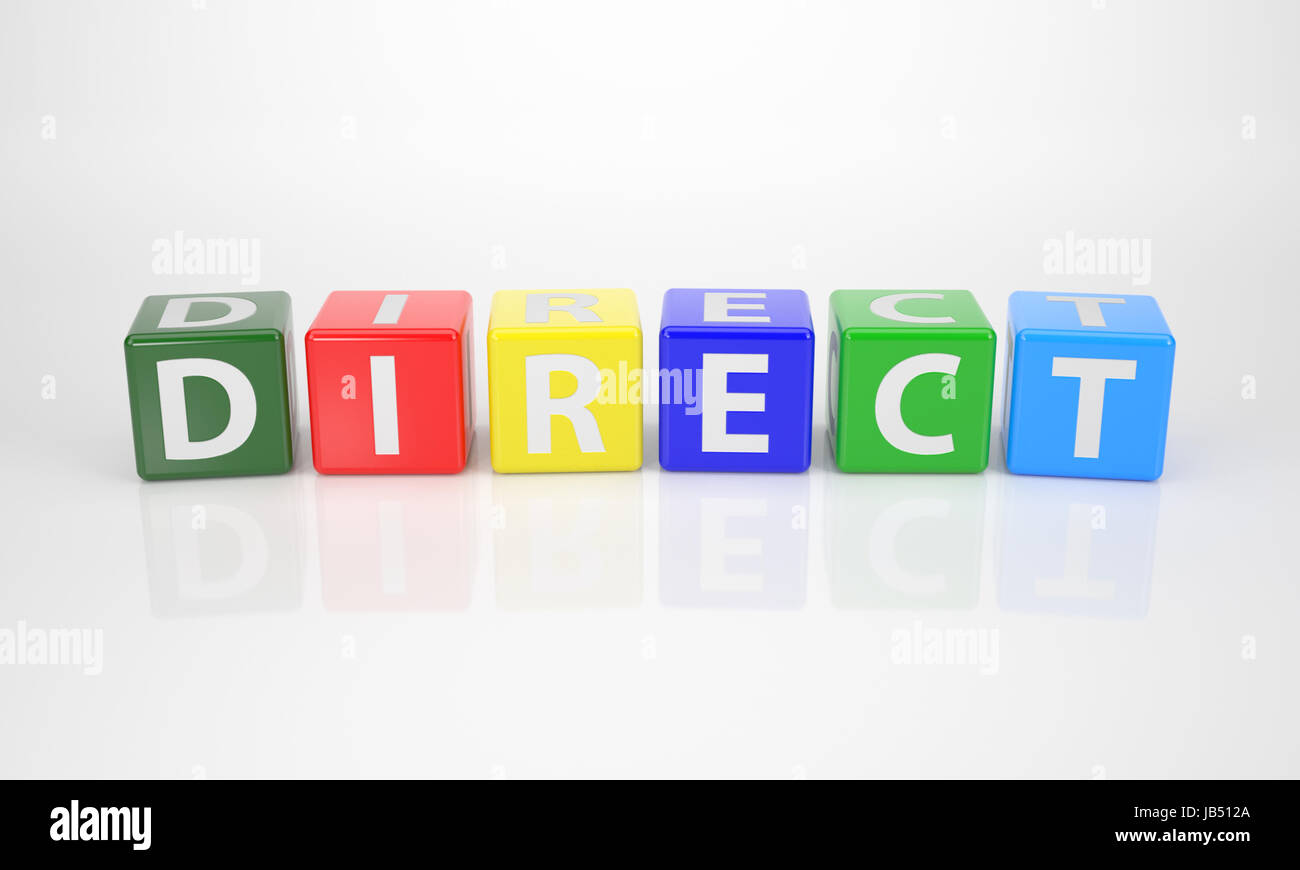 The Word Direct out of multicolored Letter Dices Stock Photo - Alamy