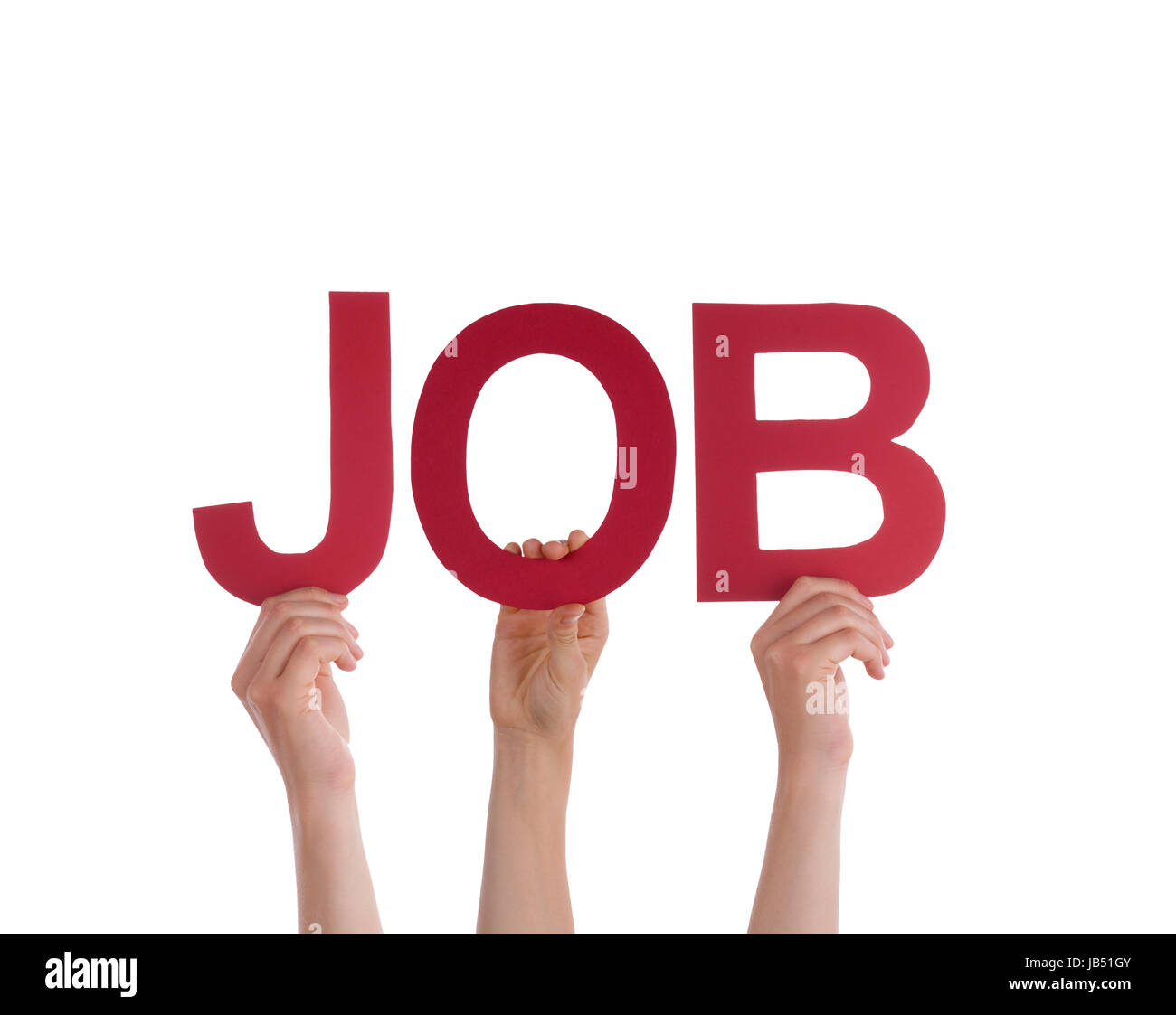 Many Hands Holding the Red Word Job, Isolated Stock Photo - Alamy
