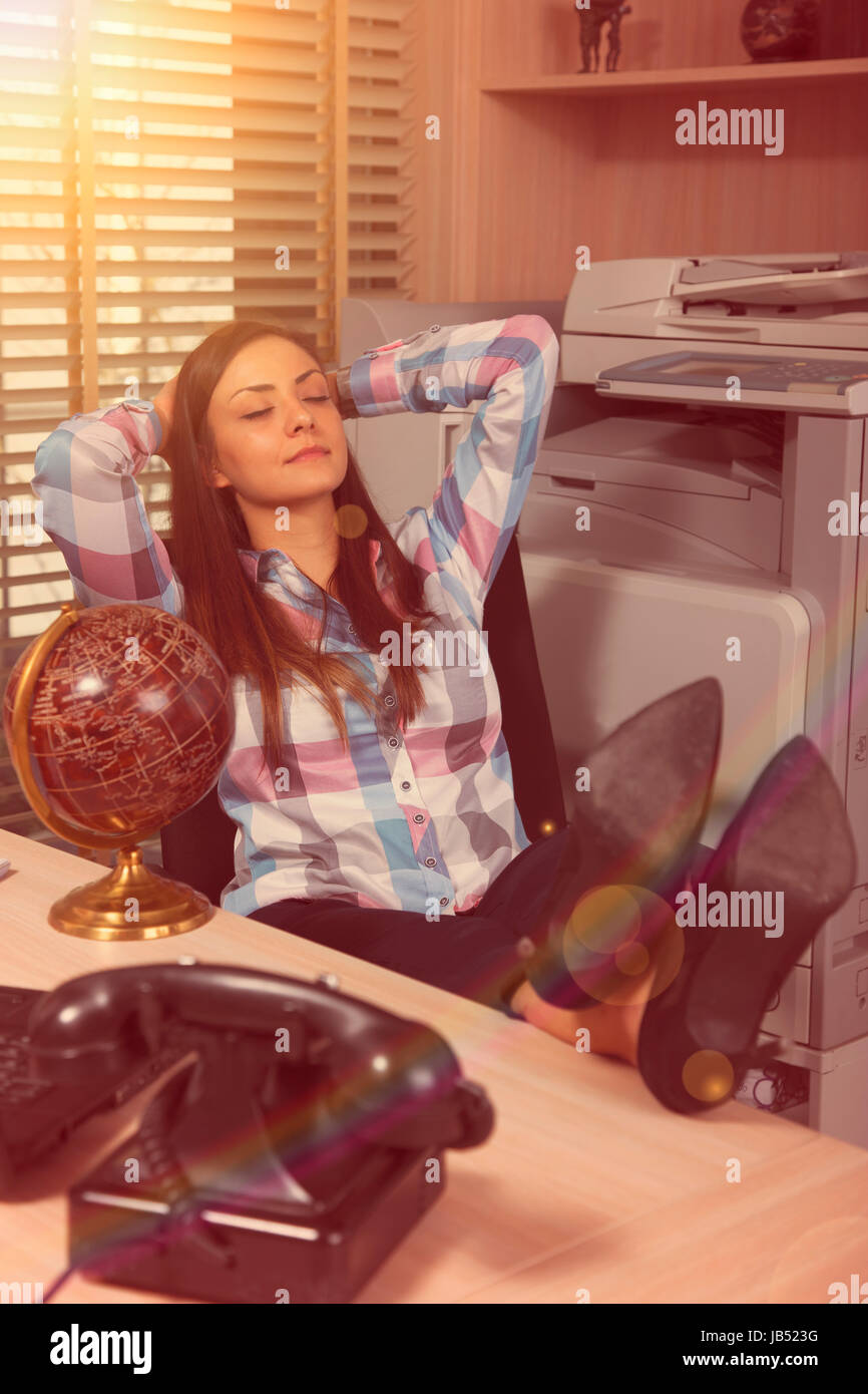Rest at work, sun rays fall through the window Stock Photo - Alamy