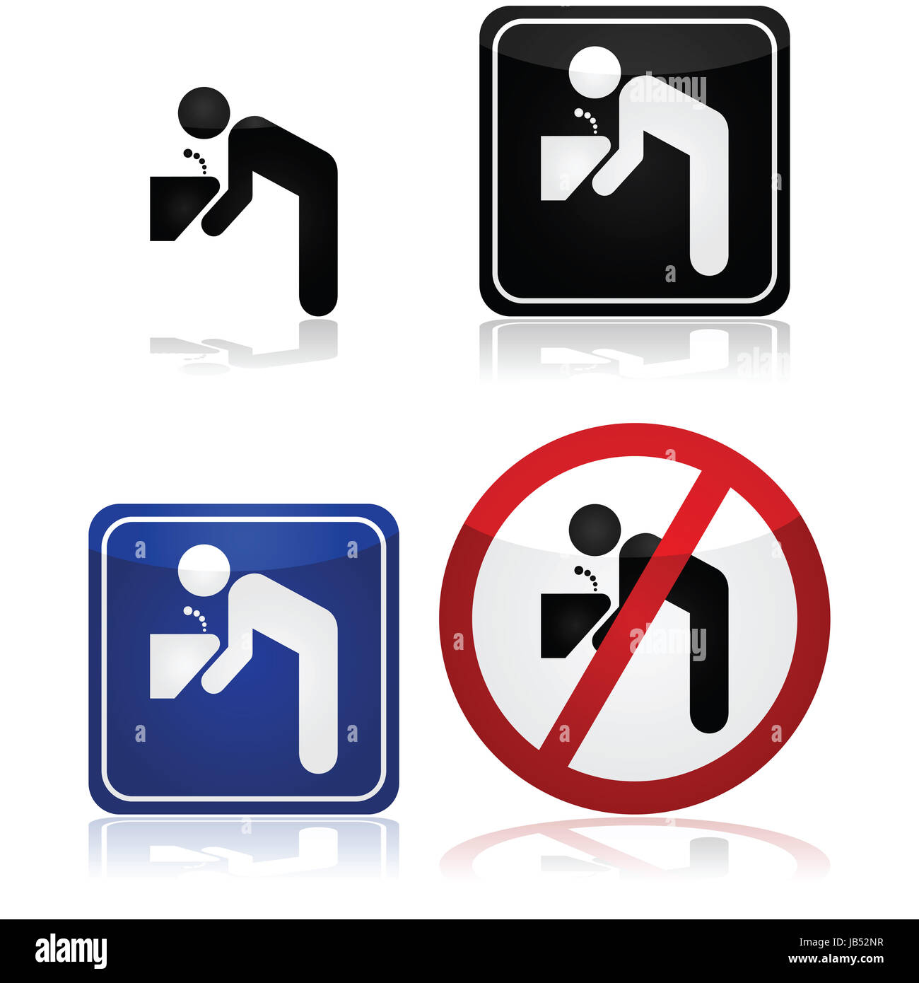 Signs for a water fountain, including one showing it's not safe to ...