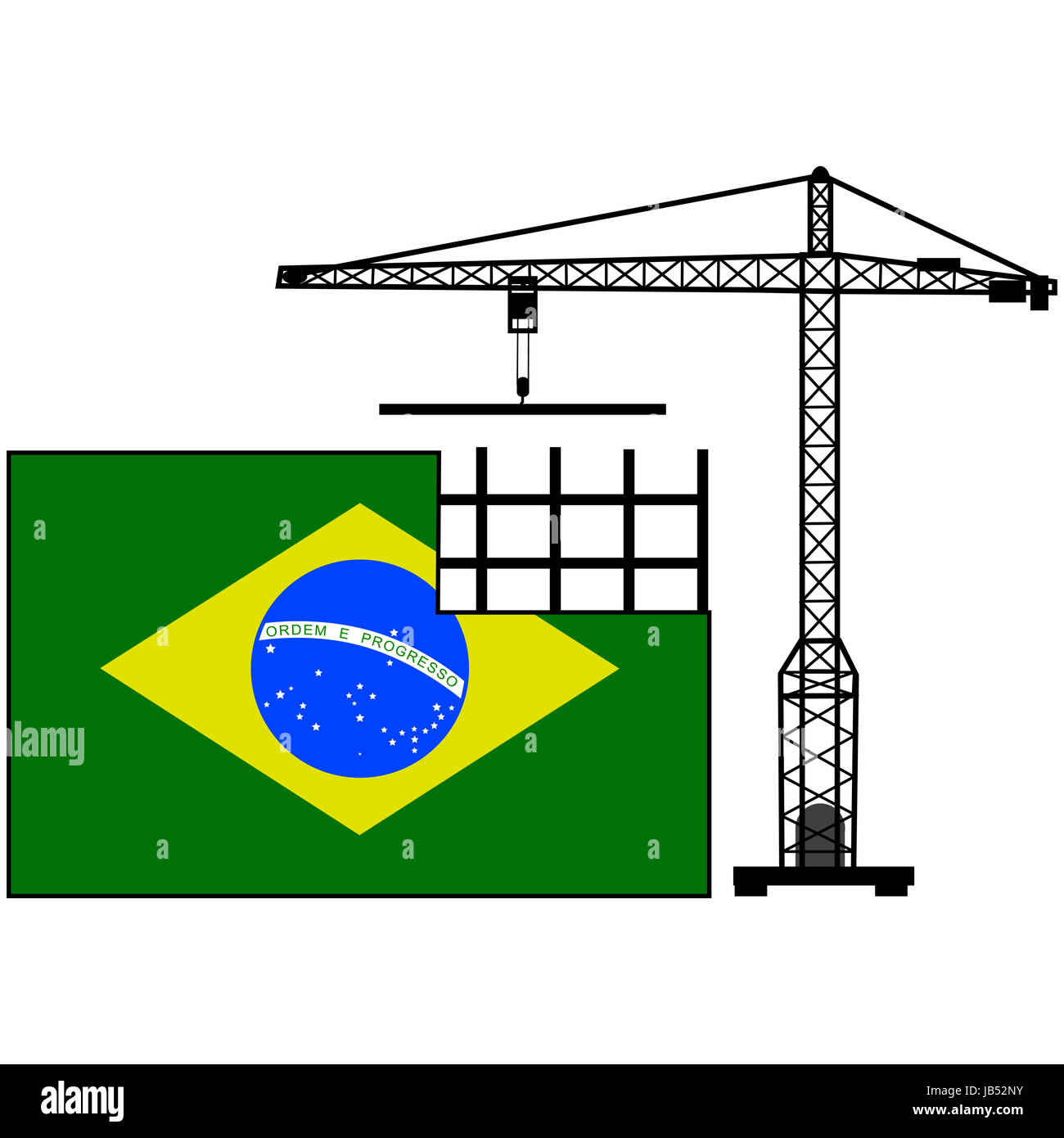 Concept illustration showing the flag of Brazil and a crane helping to ...