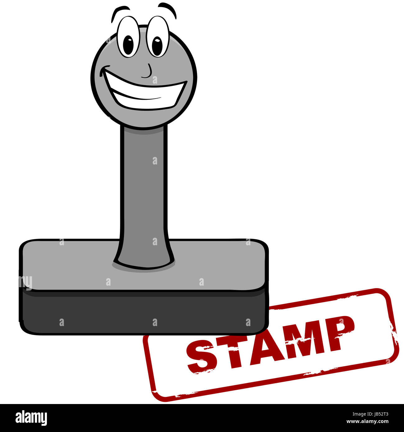 Cartoon illustration showing a stamp with a happy face Stock Photo - Alamy