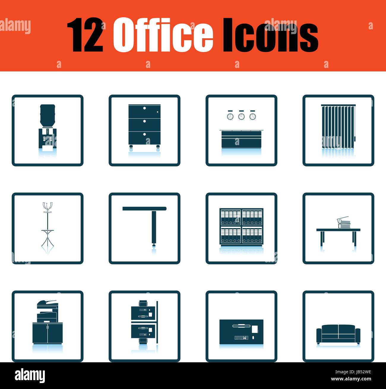Office furniture icon set. Shadow reflection design. Vector ...
