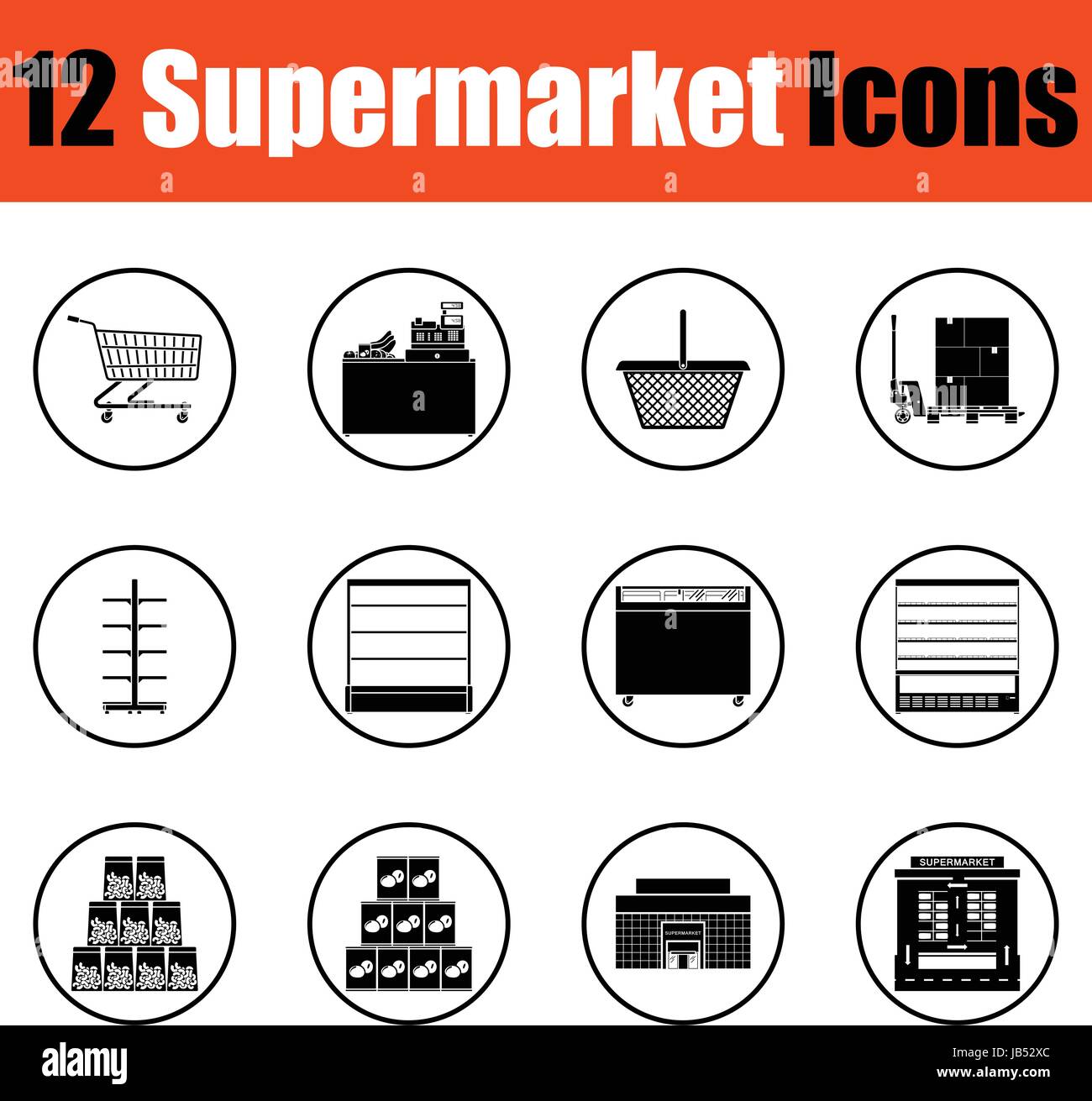 Supermarket icon set. Thin circle design. Vector illustration Stock ...