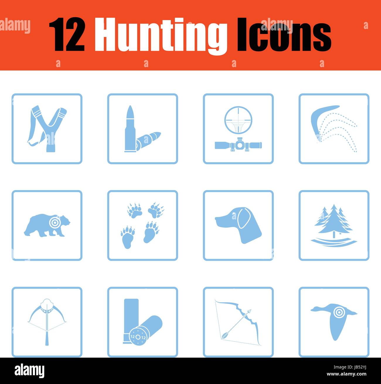 Set of hunting icons. Blue frame design. Vector illustration Stock ...