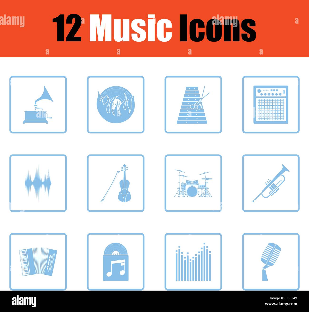 Music icon set. Blue frame design. Vector illustration Stock Vector ...