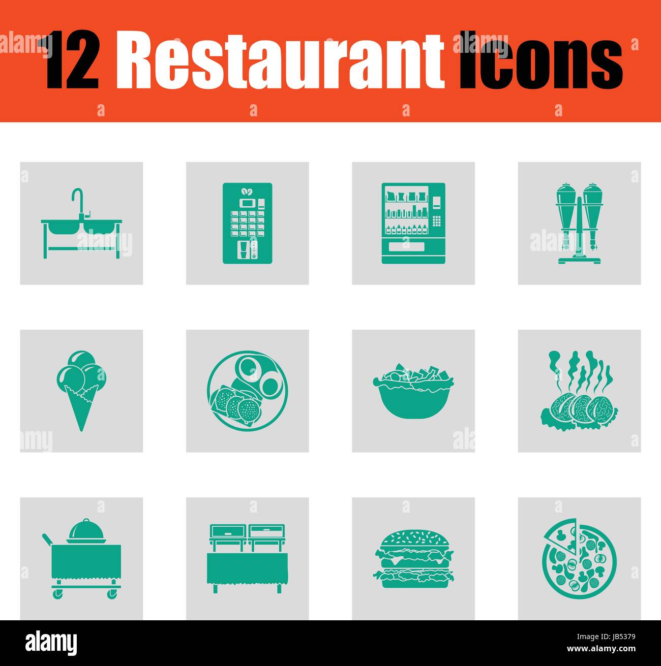 Restaurant icon set. Green on gray design. Vector illustration Stock ...