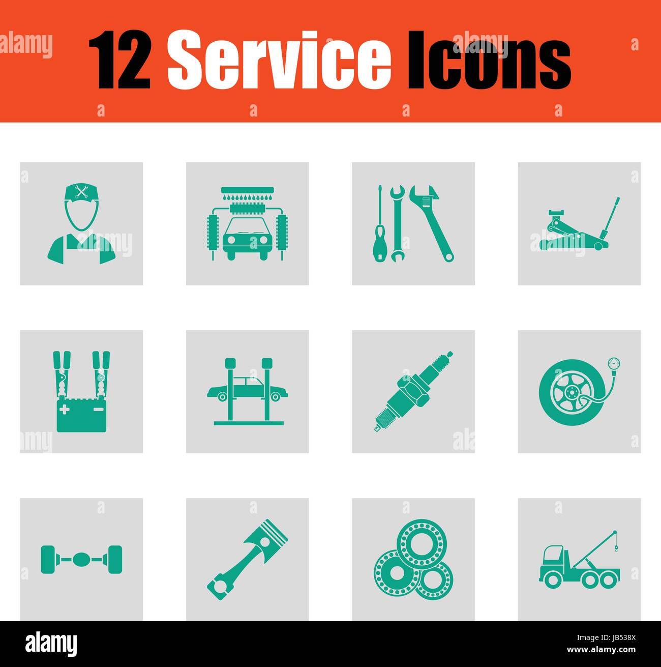 Set of twelve Service station icons. Green on gray design. Vector ...