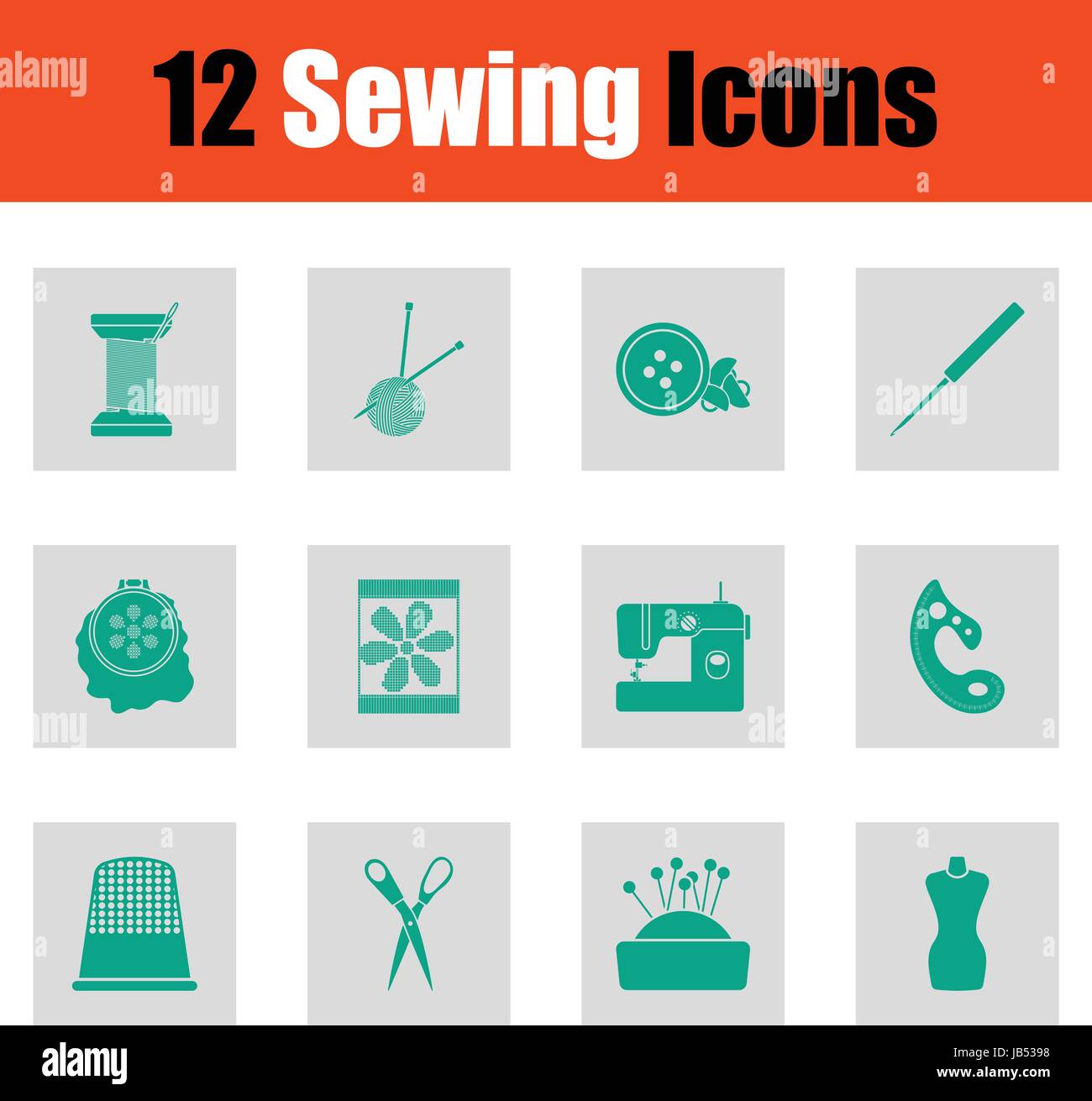 Set of twelve sewing icons. Green on gray design. Vector illustration ...