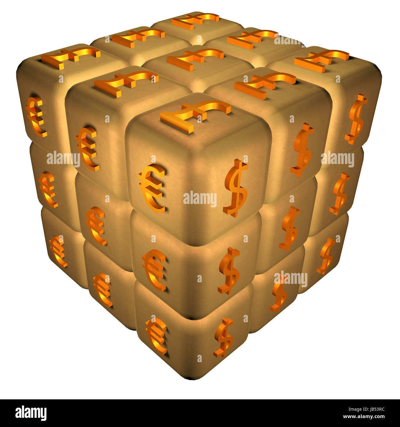 Golden cube with money symbols, 3d render Stock Photo - Alamy
