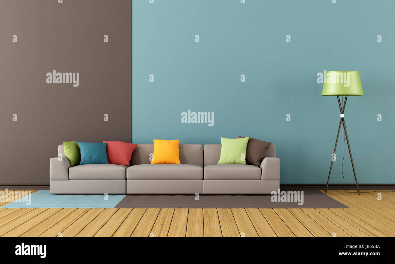 Modern lounge with colorful sofa - rendering Stock Photo - Alamy