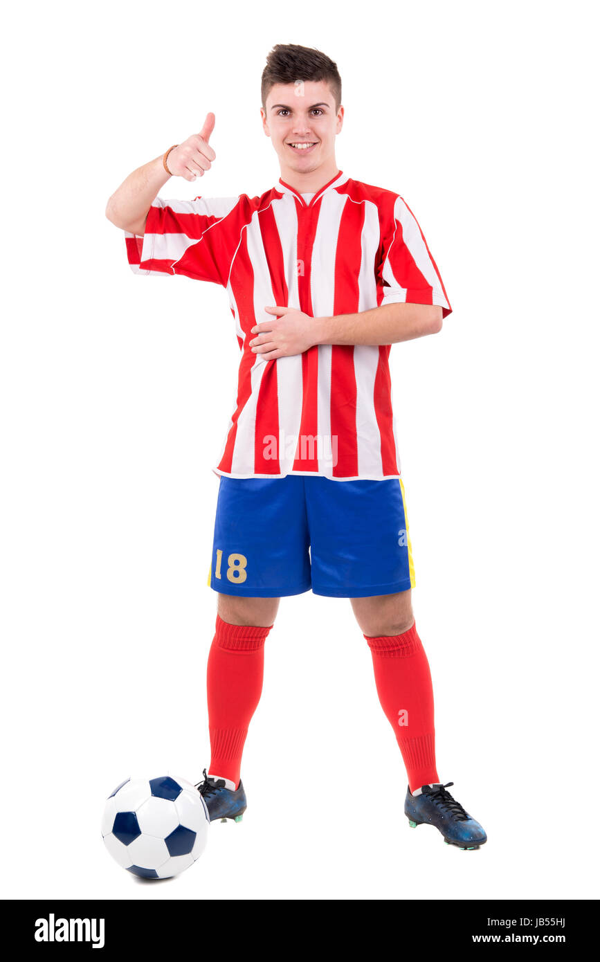Football player with a ball isolated in white Stock Photo - Alamy
