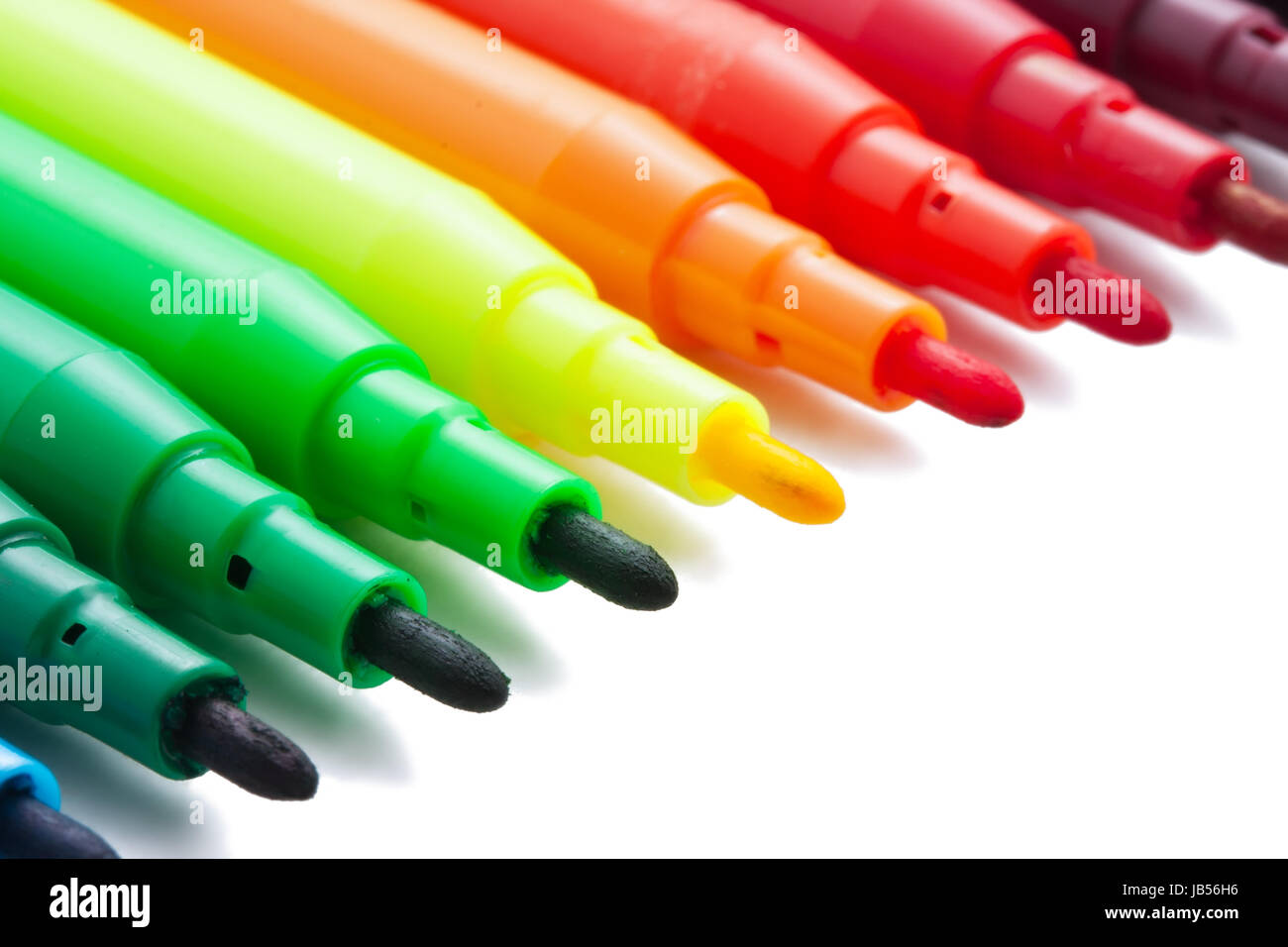 Group of felt tip bright color markers on white background Stock Photo ...