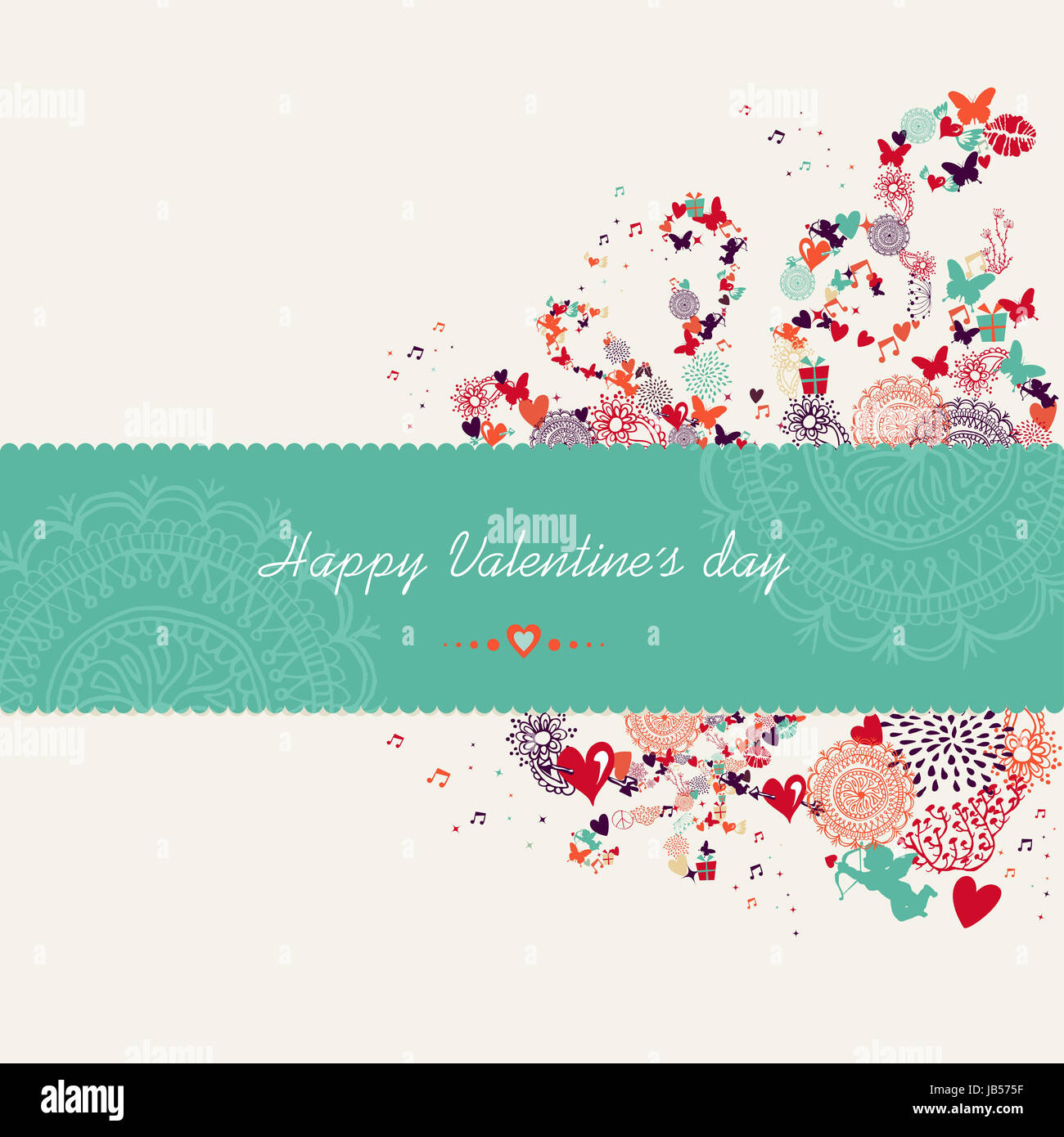 Retro Valentines day colorful elements greeting card composition. EPS10 ...