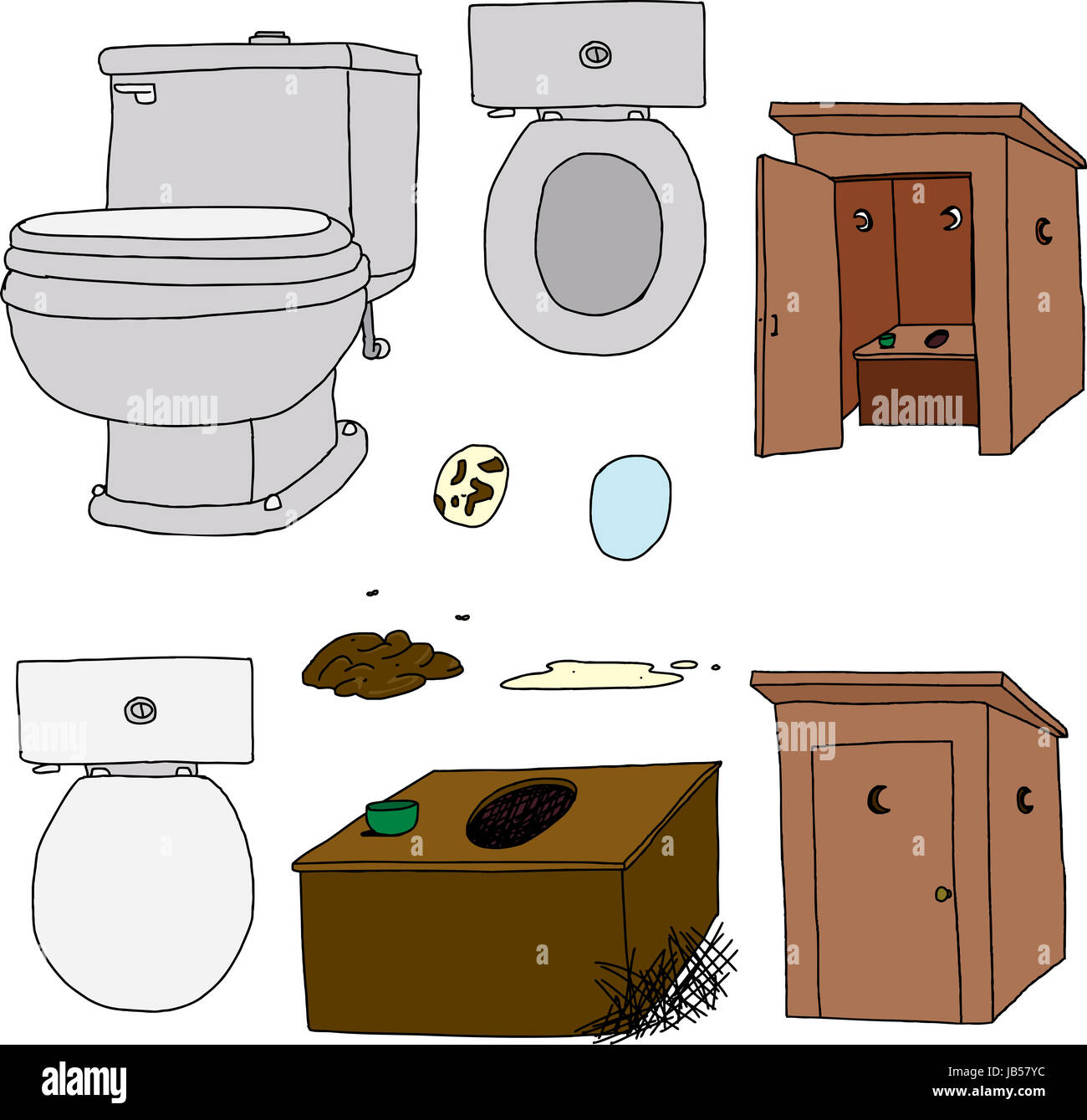Toilet and outhouse cartoons on isolated background Stock Photo - Alamy