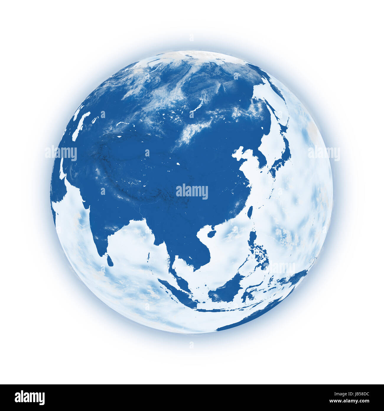 Southeast Asia on blue planet Earth isolated on white background ...