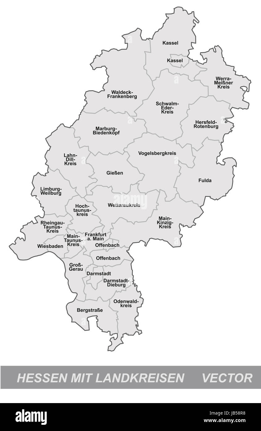 Hessen in Deutschland als Inselkarte mit Grenzen in Grau. Durch die ...
