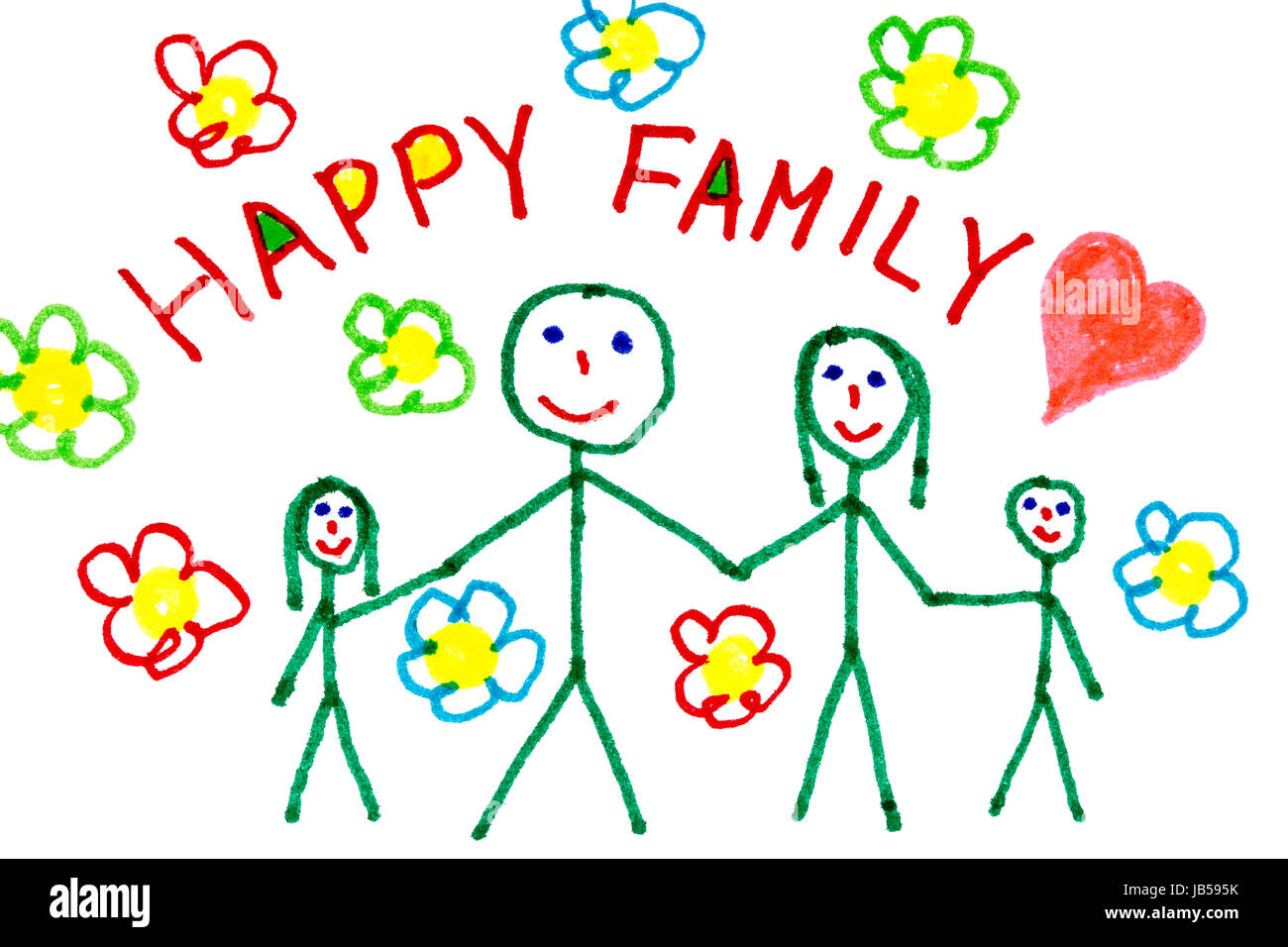 Color drawing of happy family - made by child Stock Photo - Alamy
