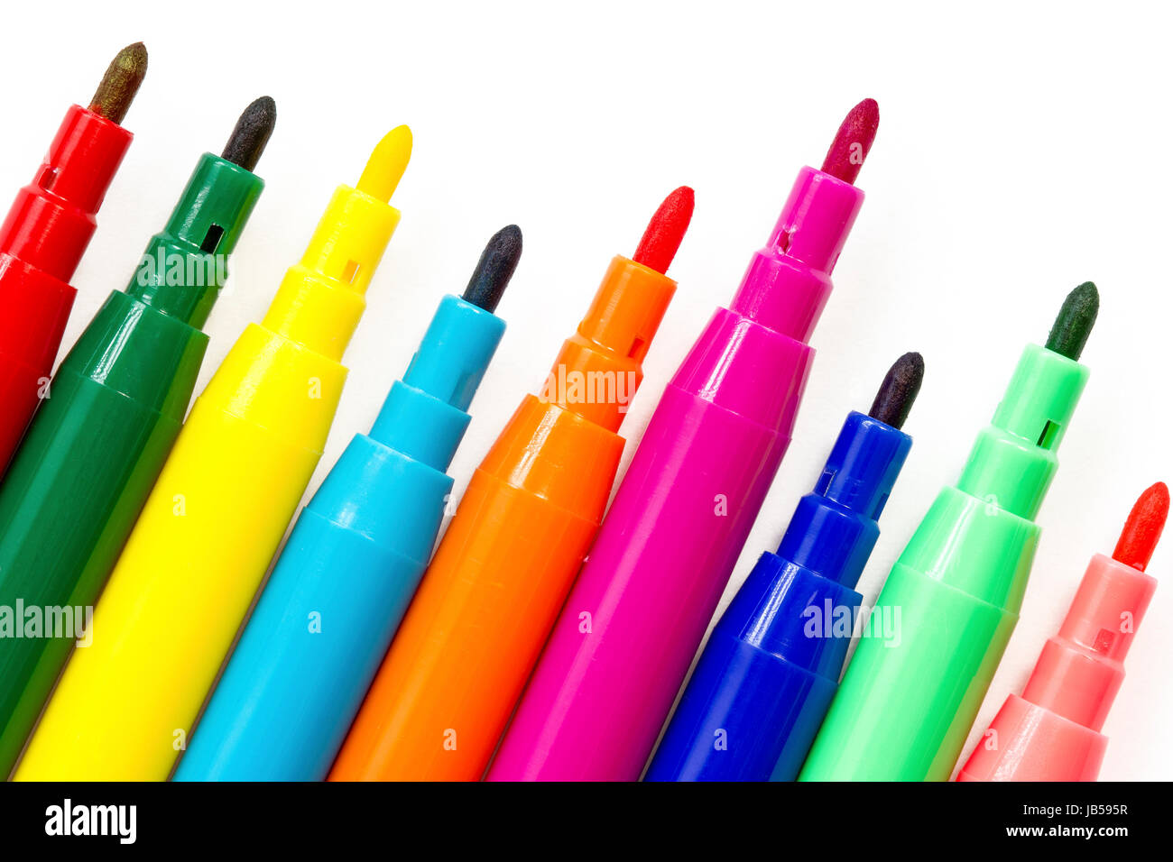 Multi colored felt tip pens on white background Stock Photo - Alamy