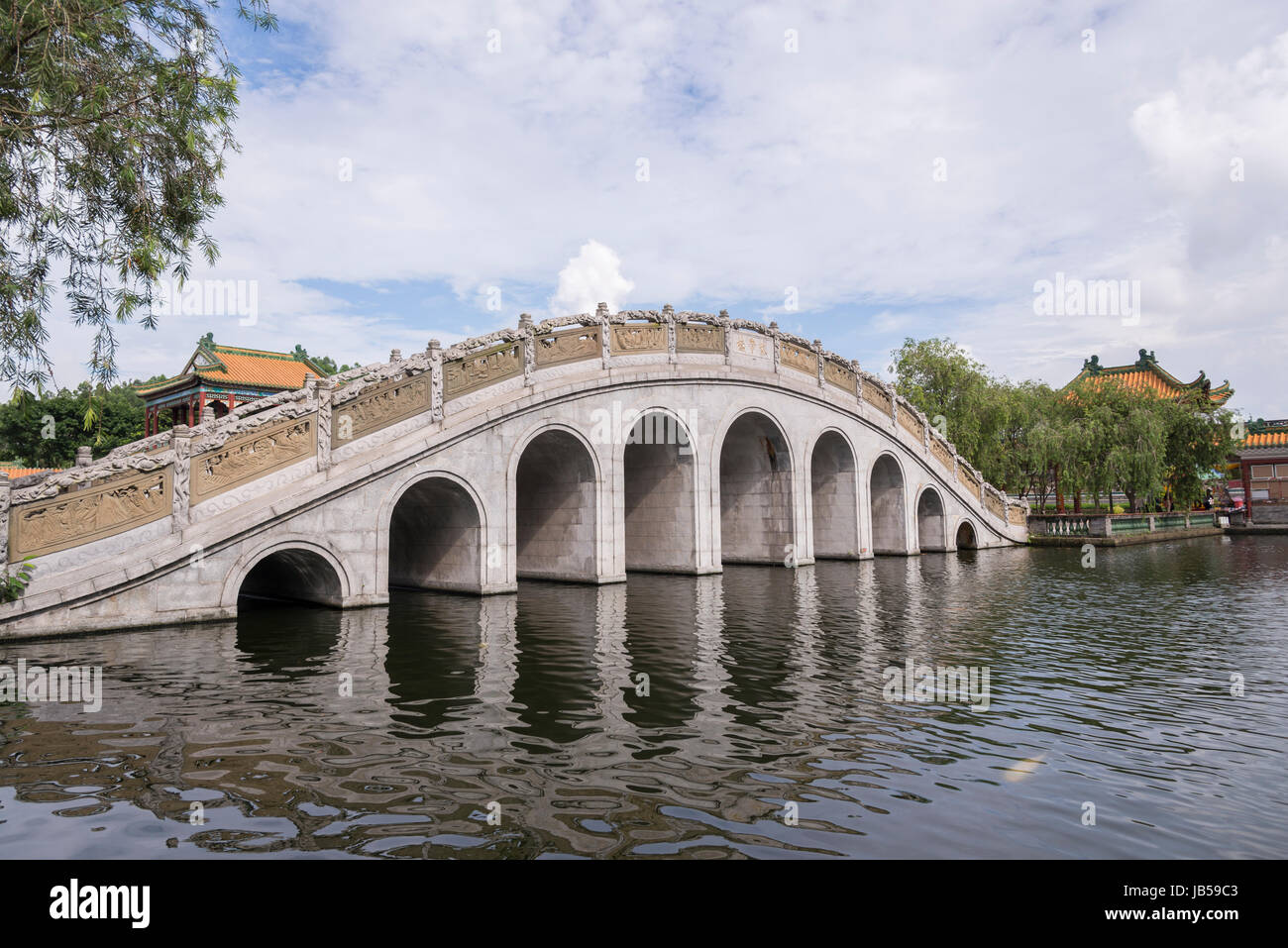 Chinese garden architecture, stone arch bridge Stock Photo - Alamy