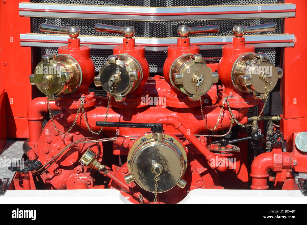 Front of a fire engine with mchanings and polished brass Stock Photo ...