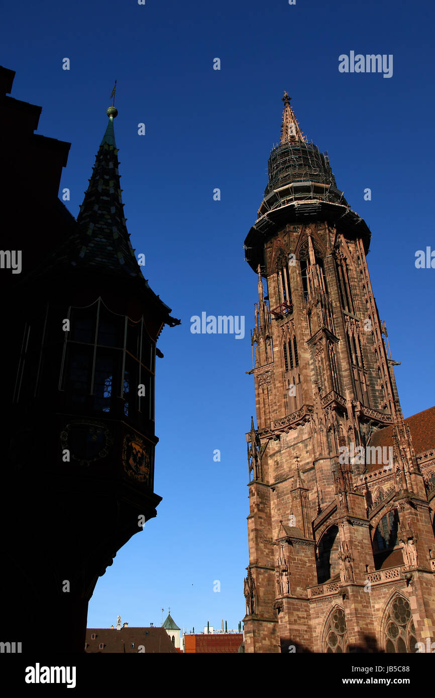 Freiburg Minster, a medieval church in the city of Freiburg, at the ...