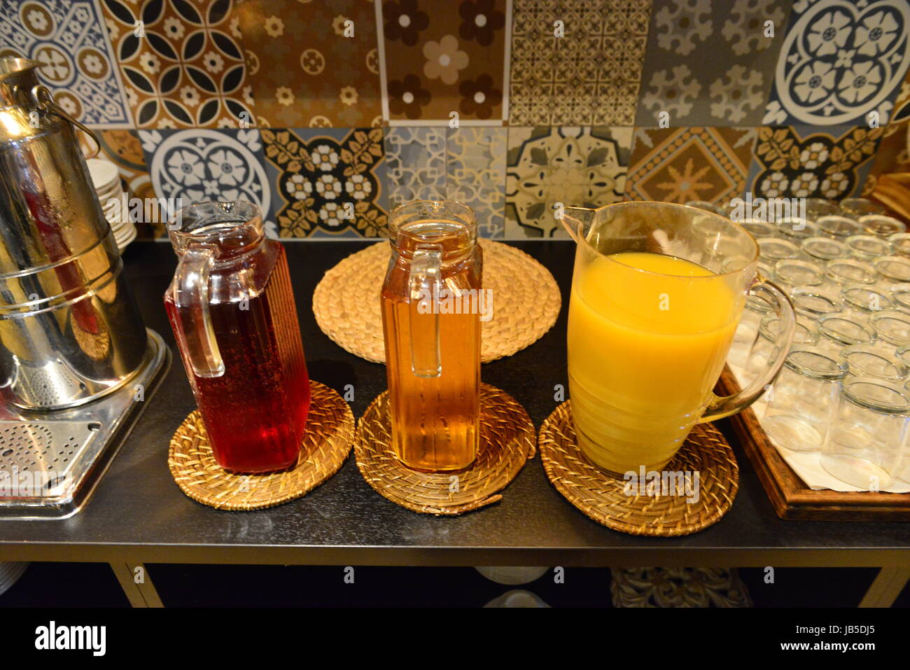 Breakfast drinks on bar Stock Photo - Alamy