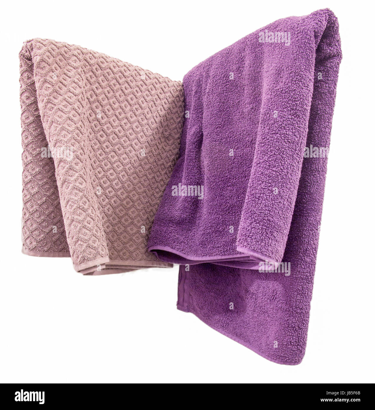 Picture of two hanging towels - isolated Stock Photo - Alamy