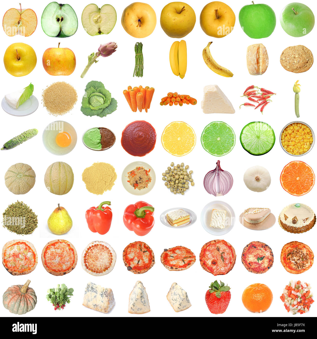 Food collage set of many vegetarian items isolated over white including ...