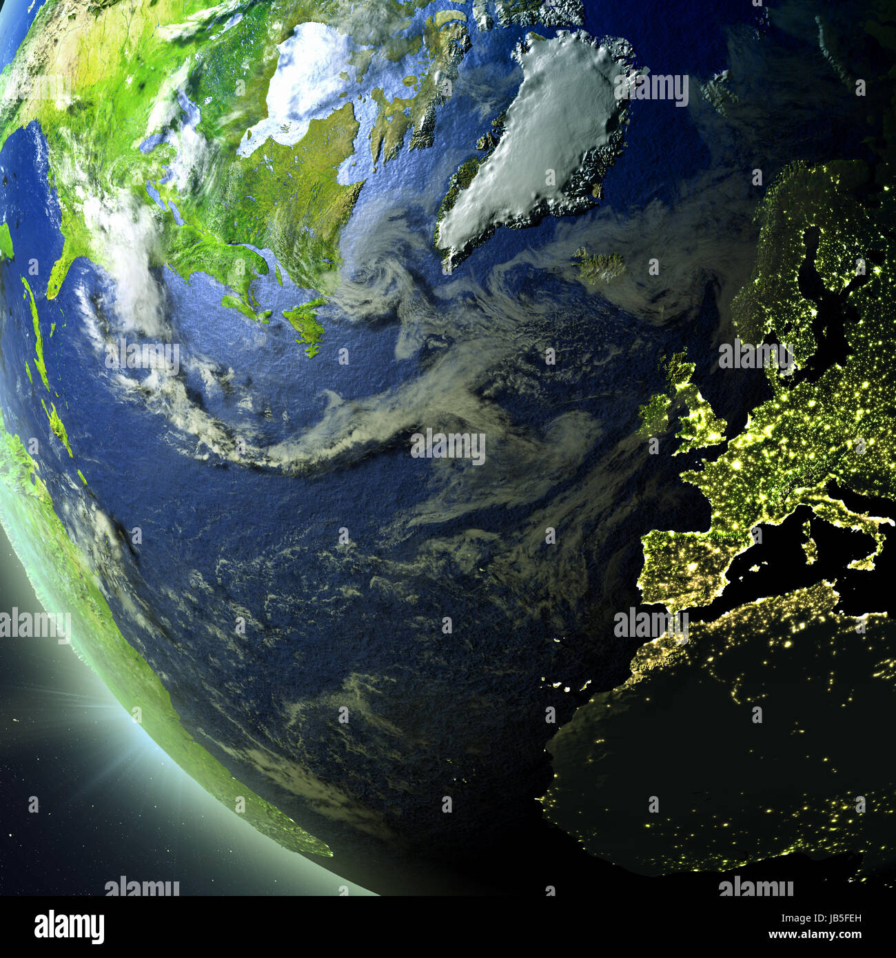 Europe and North America from Earth's orbit in space. 3D illustration ...