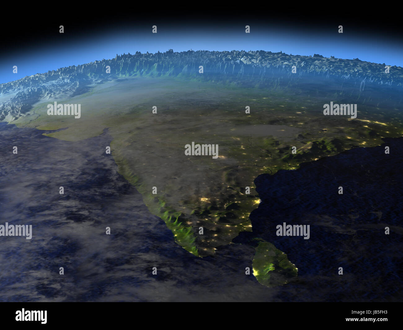 Early morning above Indian subcontinent from Earth's orbit in space. 3D ...