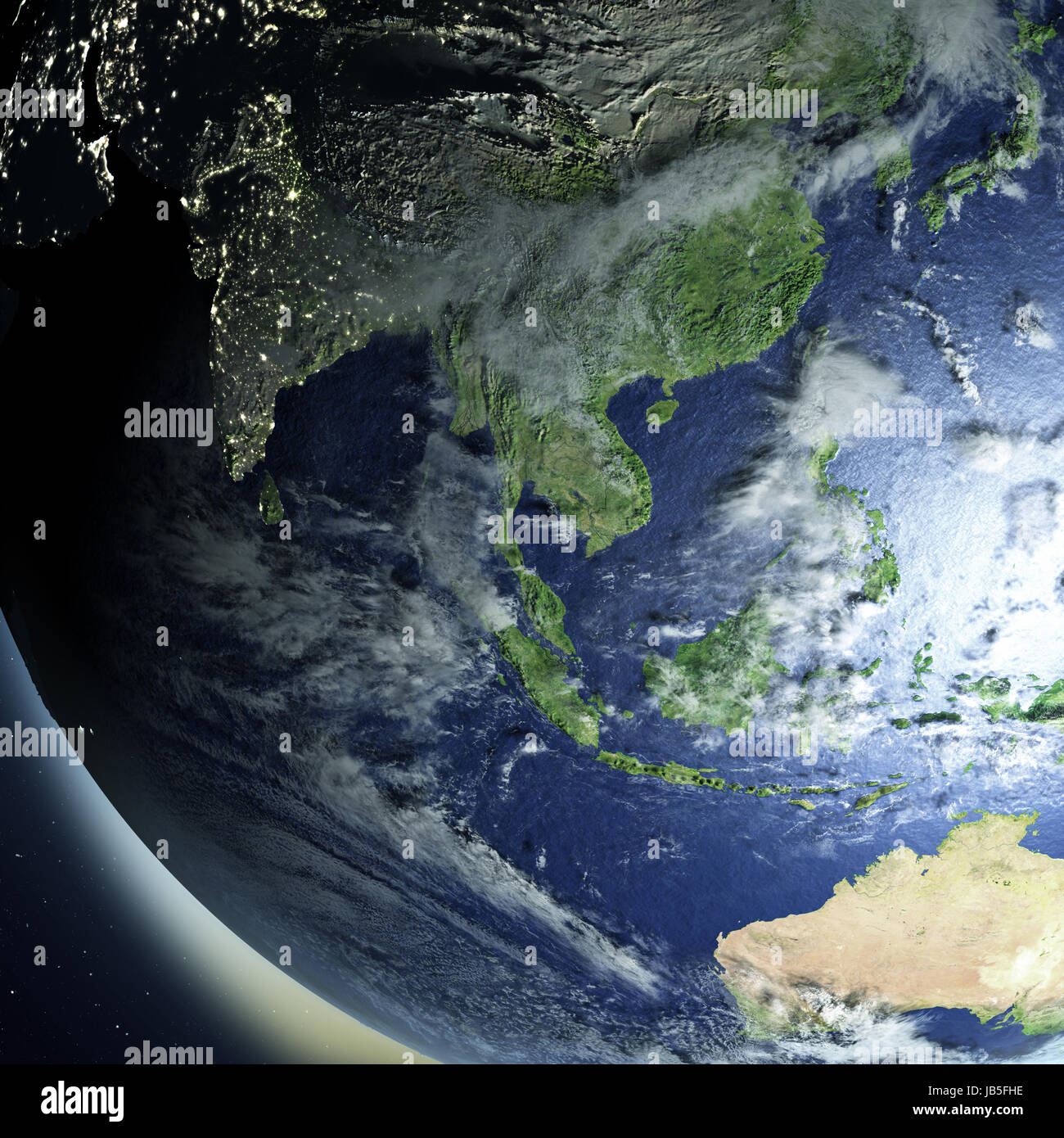 Southeast Asia from Earth's orbit in space. 3D illustration with ...