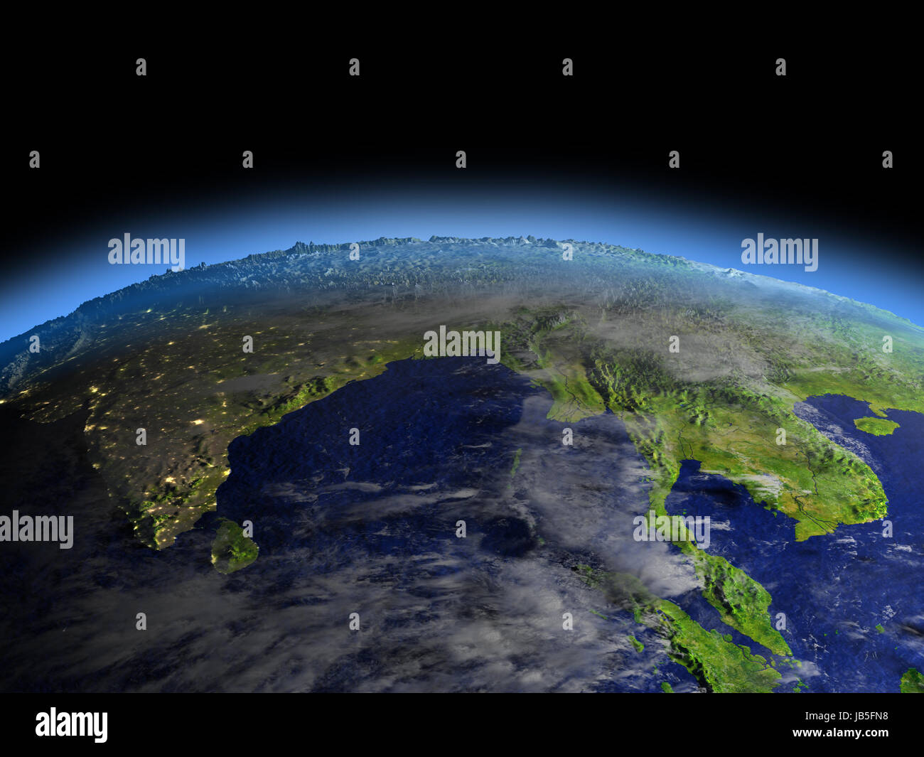 Early morning above Southeast Asia from Earth's orbit in space. 3D ...