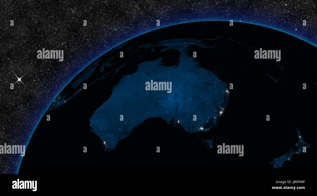 Night in Australia with city lights viewed from space. Elements of this ...