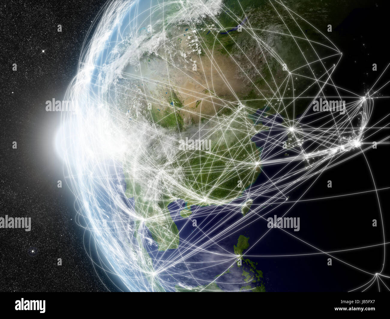 East Asia region with network representing major air traffic routes ...