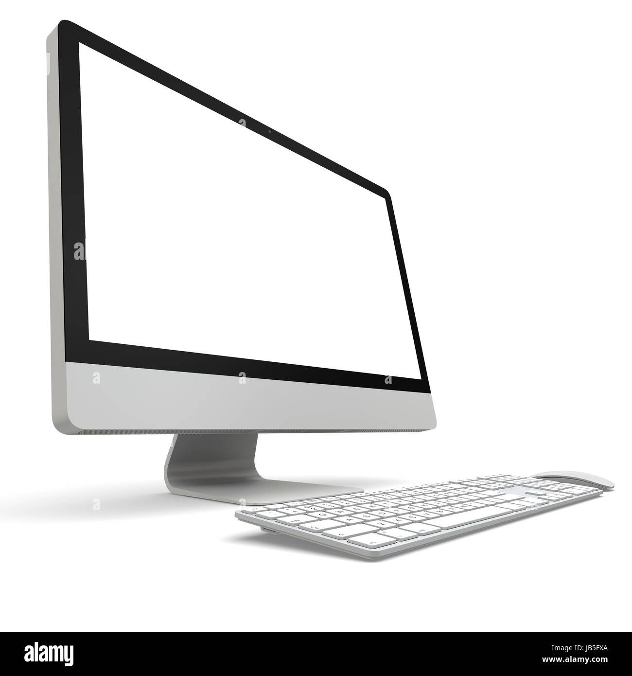 Modern desktop computer with white blank screen isolated on white ...