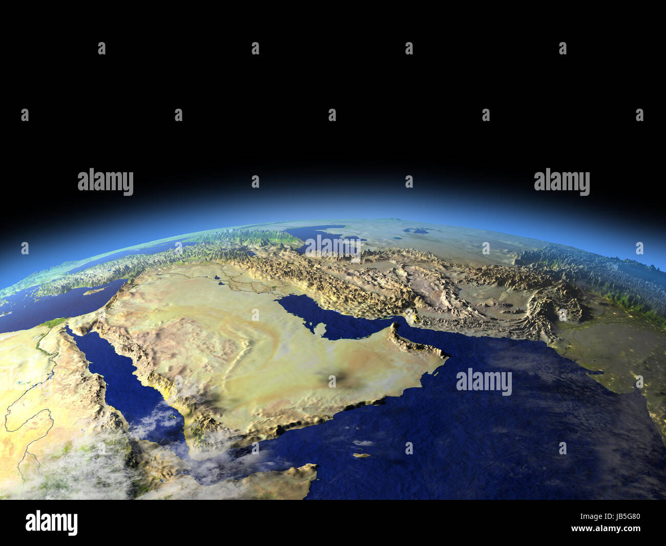 Early morning above Arab Peninsula from Earth's orbit in space. 3D ...