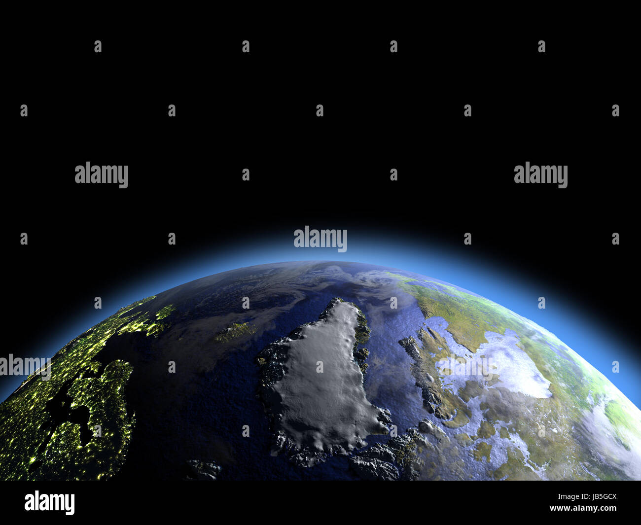Greenland as seen from Earth's orbit in space during dawn. 3D ...