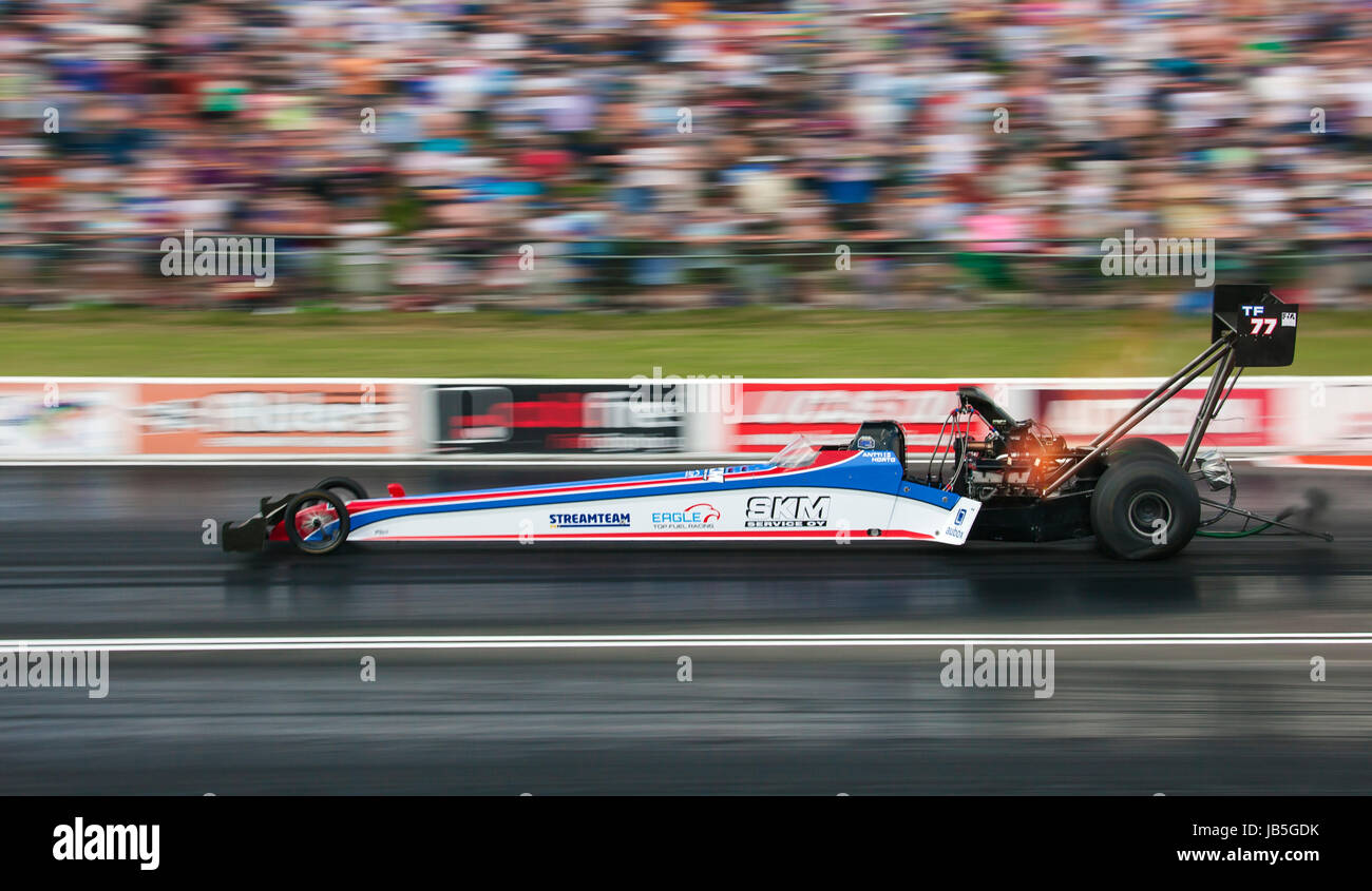 Top Fuel drag racing at Santa Pod Raceway, driven by Anttti Horto Stock ...