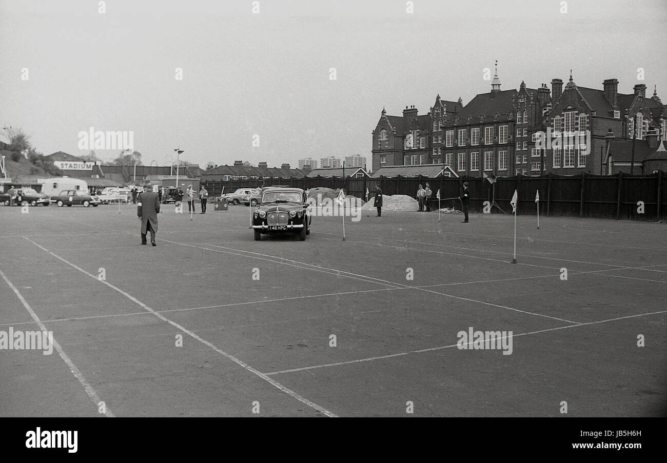 1960s, historical, picture shows a Rover P4 motor car negotiating ...