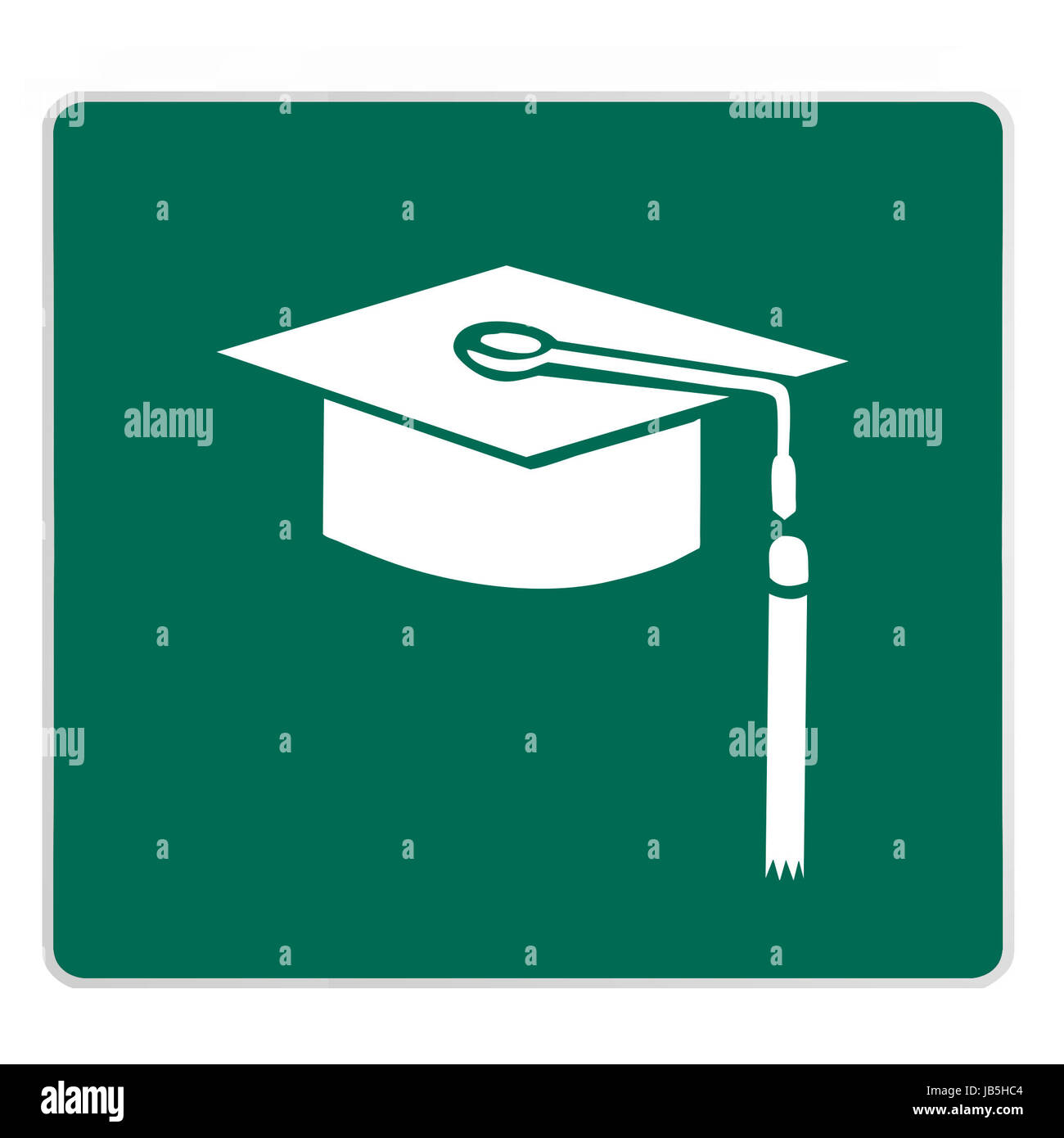 road sign - graduation cap, white on green Stock Photo - Alamy