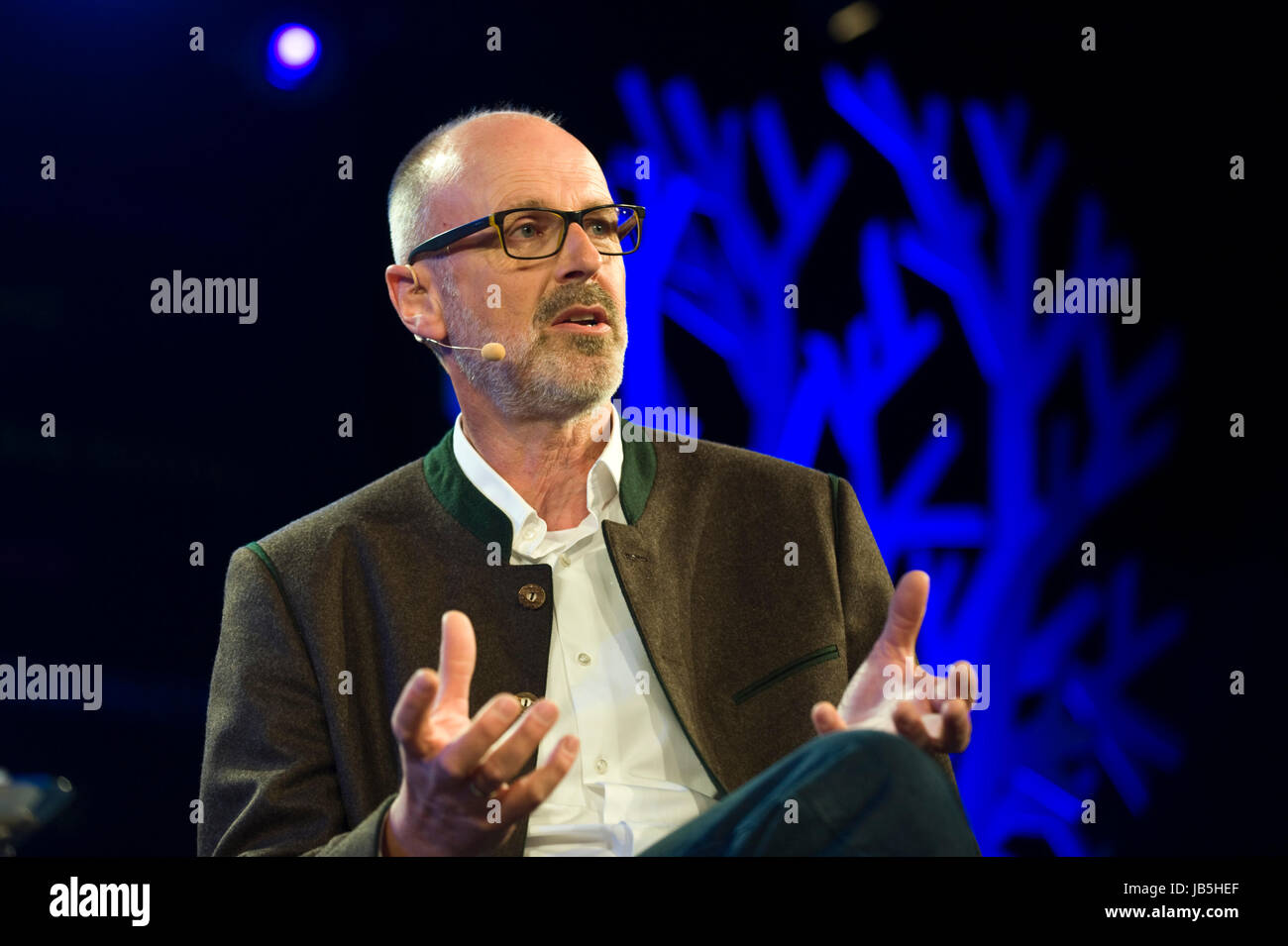 Peter Wohlleben German forester and author speaking on stage at Hay ...