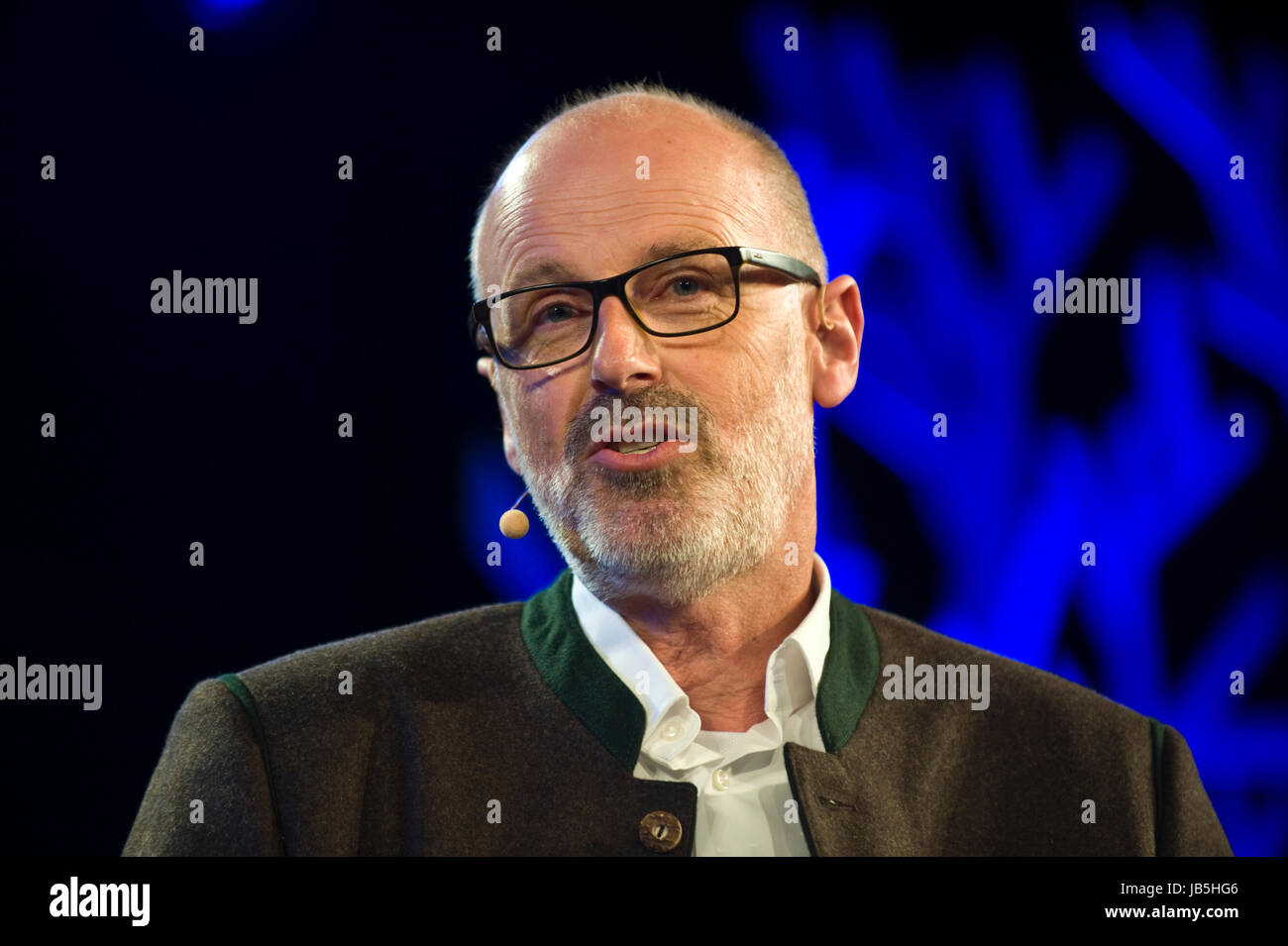 Peter Wohlleben German forester and author speaking on stage at Hay ...
